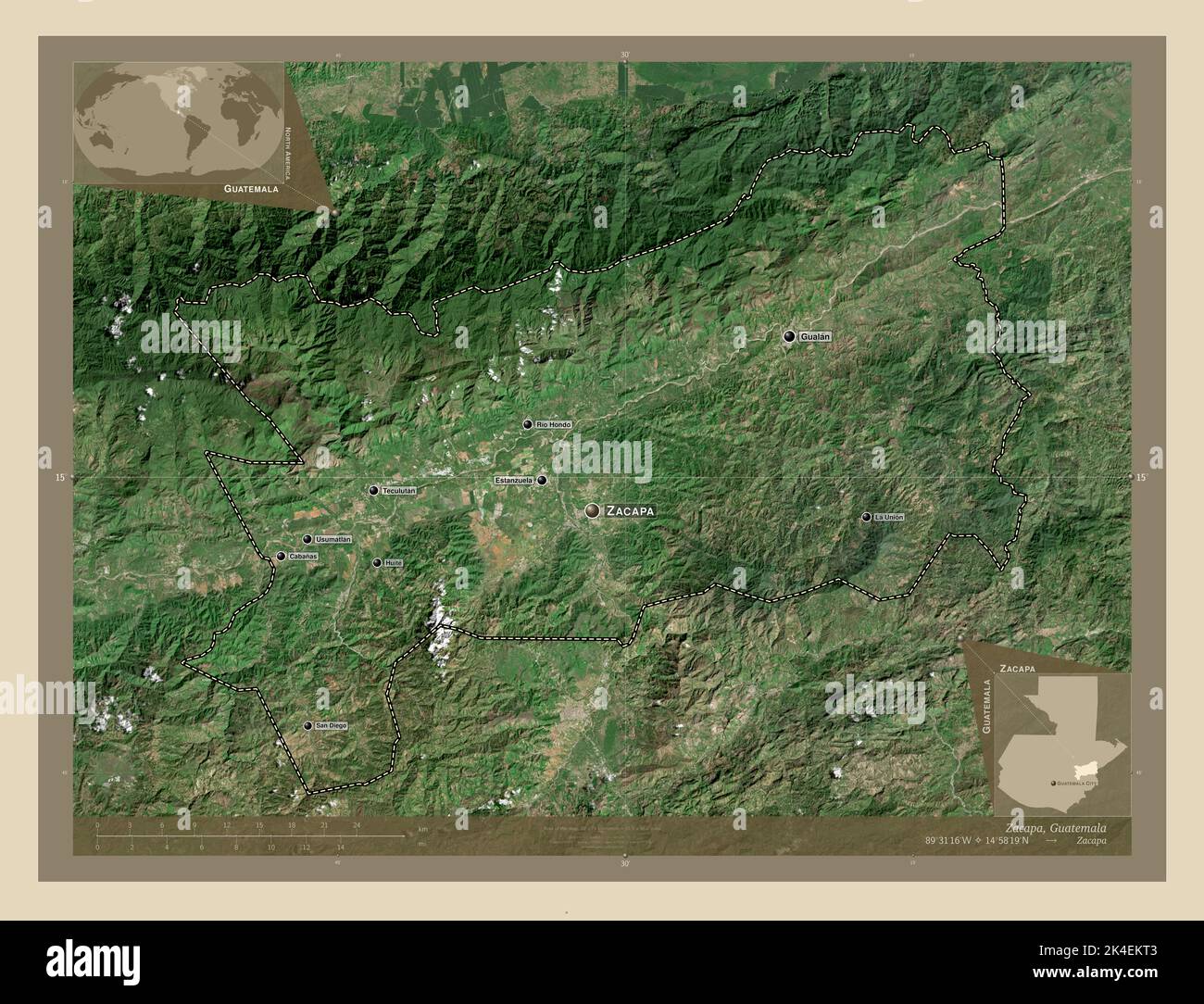 Zacapa, department of Guatemala. High resolution satellite map ...
