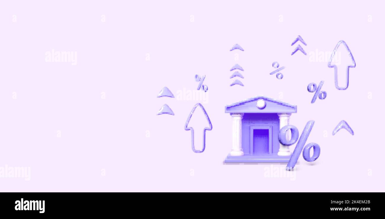 Bank building with percent rate up in 3D cartoon realistic style ...