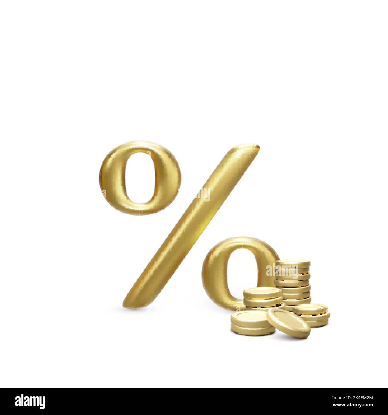 Gold 3D render percent symbol with golden coins stack. Interest rate ...