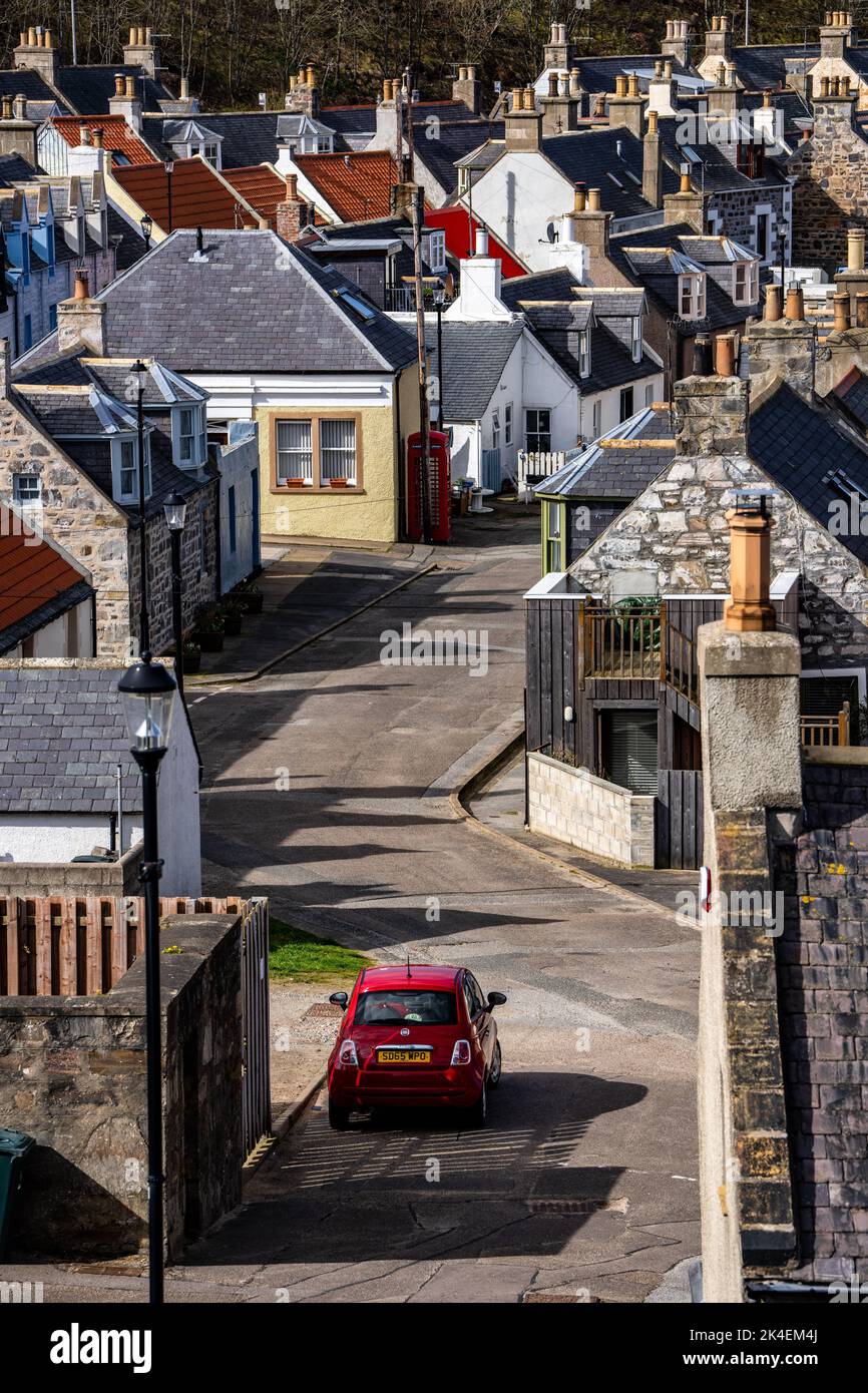 View of the small coastal town village of Buckie, Scotland UK. Quiet ...