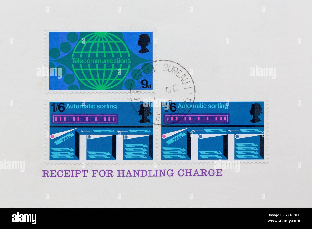 Set of 3 UK postage stamps from 1969. Stuck on a card used to provide a ...