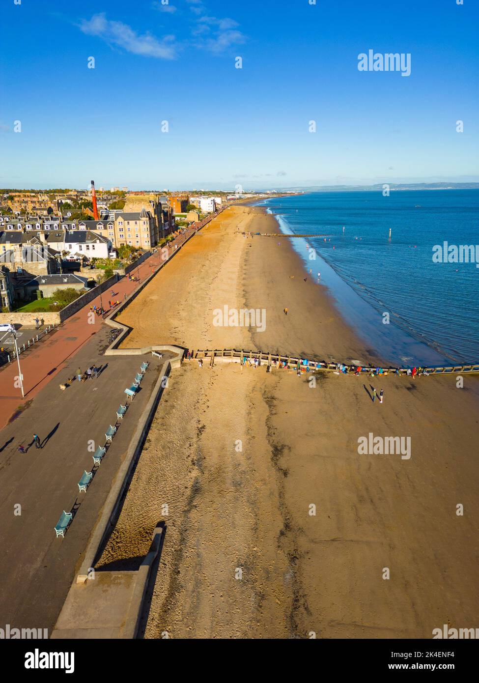 Aerial view of seafront and Portobello Beach in Edinburgh, Scotland, UK ...