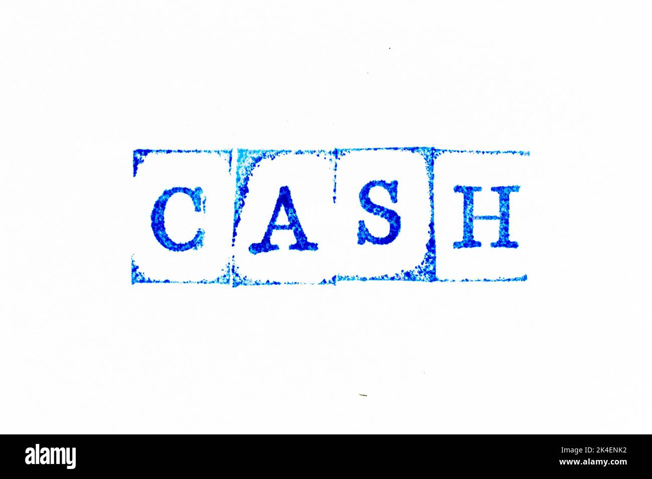 Blue color ink rubber stamp in word cash on white paper background ...