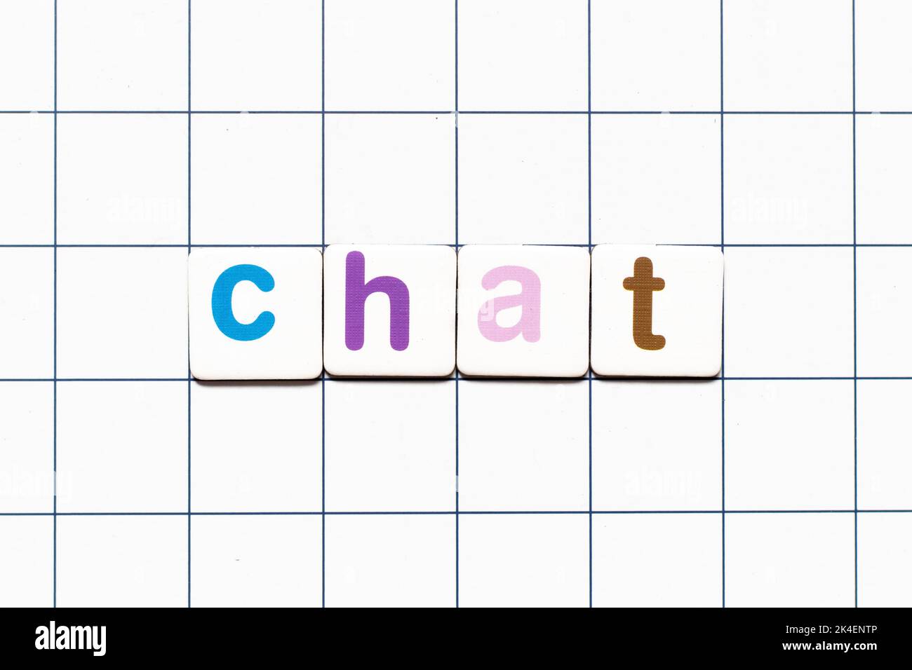 Colorful tile letter in word chat on white grid background Stock Photo ...