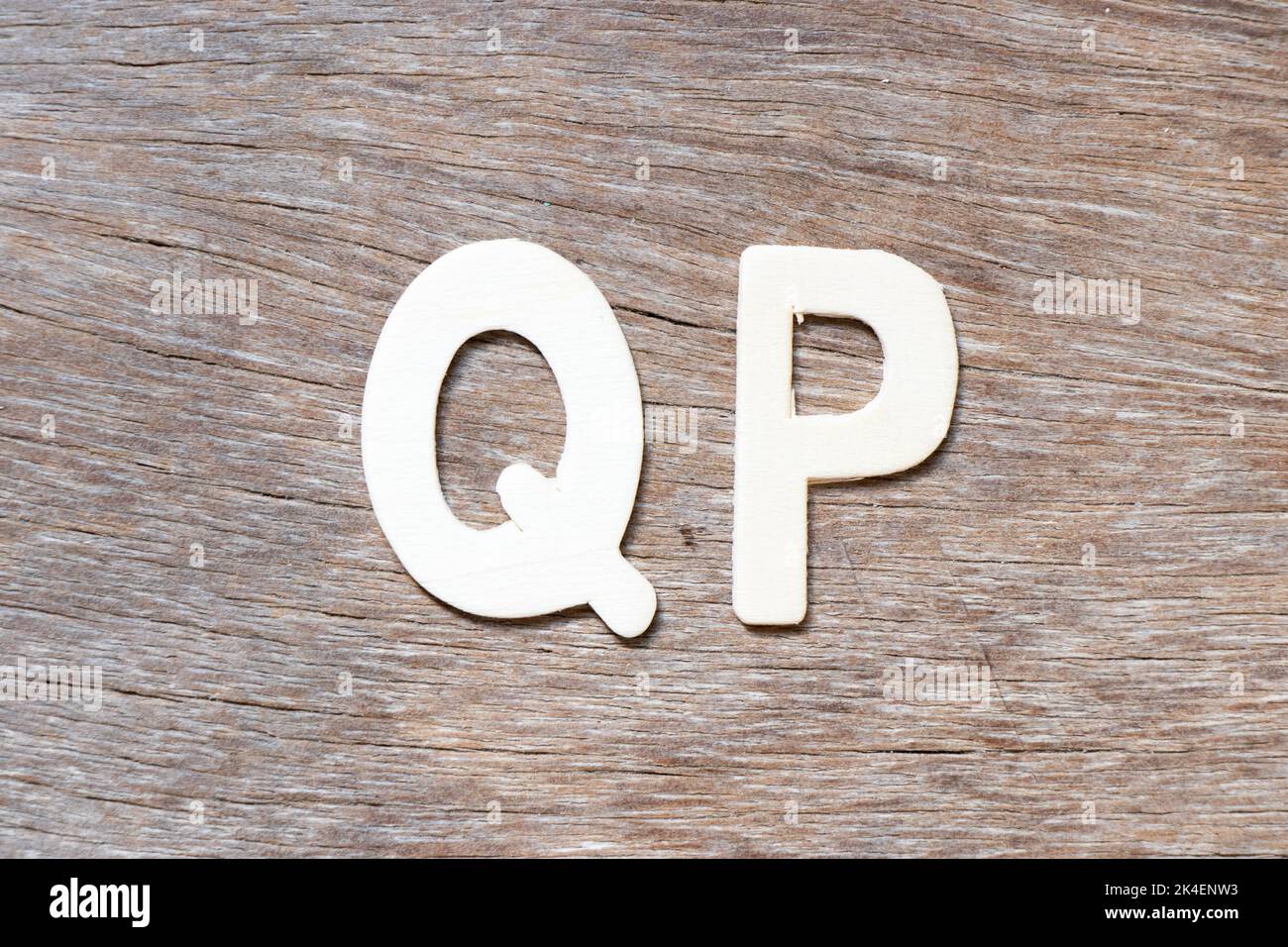 Alphabet letter in word QP (Abbreviation of Quality procedure) on wood ...