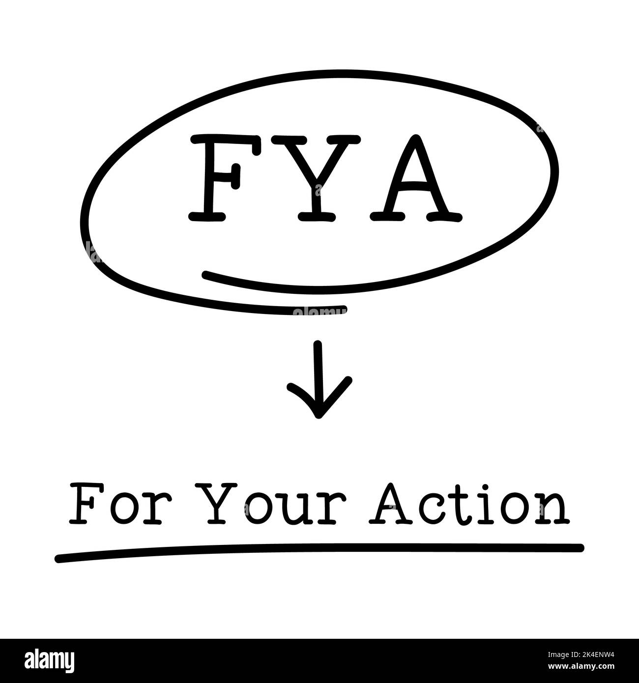 Letter of abbreviation FYA in circle and word For Your Action on white ...