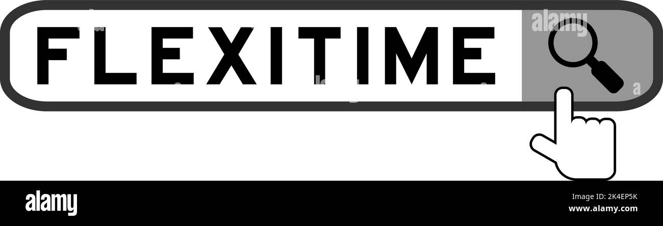 Search banner in word flexitime with hand over magnifier icon on white ...