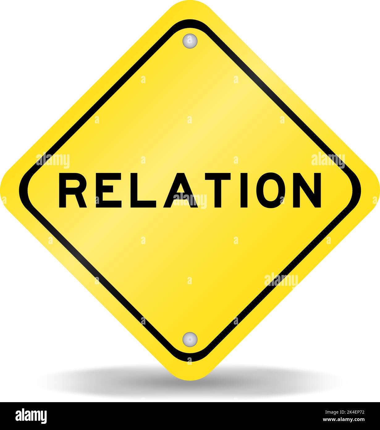 Yellow color transportation sign with word relation on white background ...