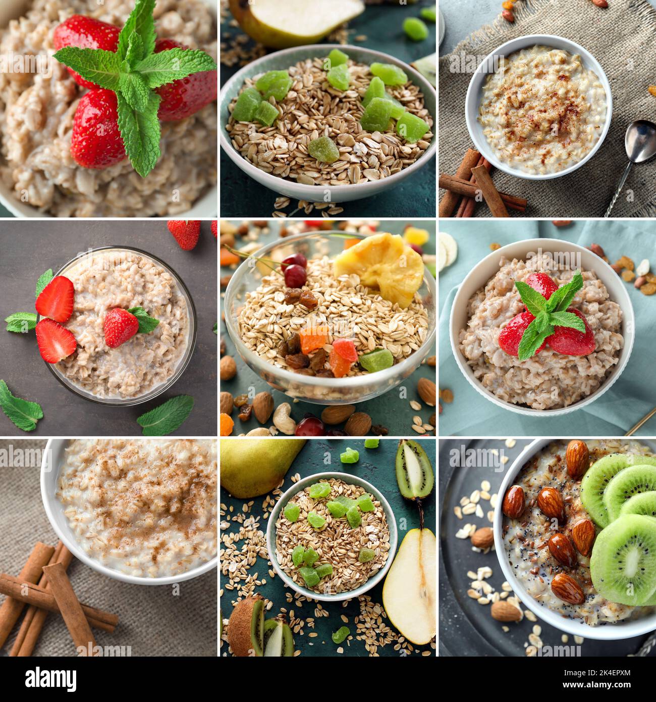 Collage of oatmeal with fruits and berries Stock Photo - Alamy