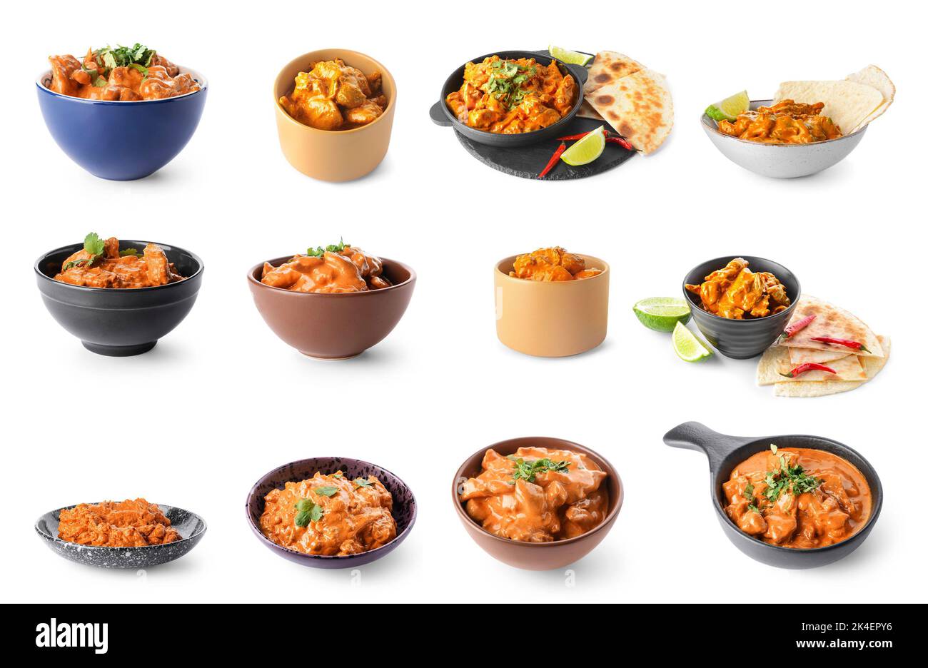 Set of tasty chicken tikka masala on white background Stock Photo - Alamy