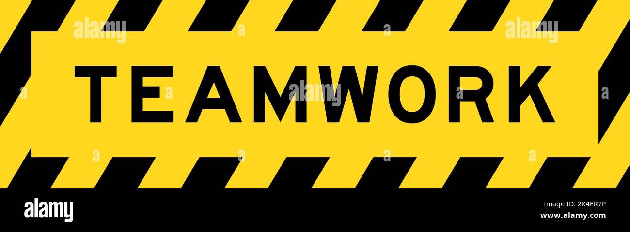 Yellow and black color with line striped label banner with word ...
