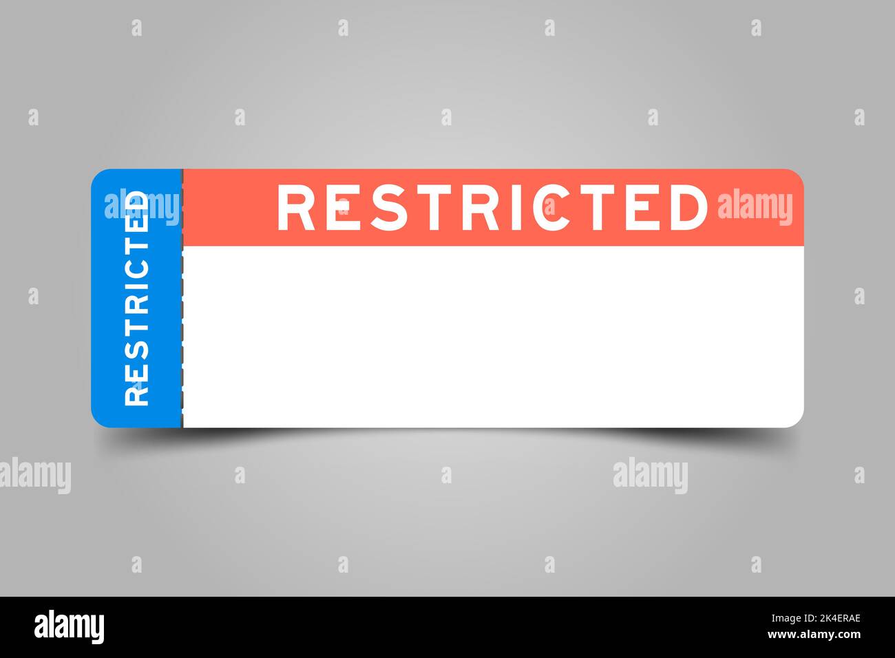 Blue and orange color ticket with word restricted and white copy space ...