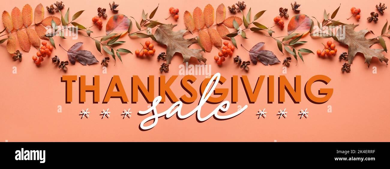 Advertising poster for Thanksgiving sale with leaves on orange ...