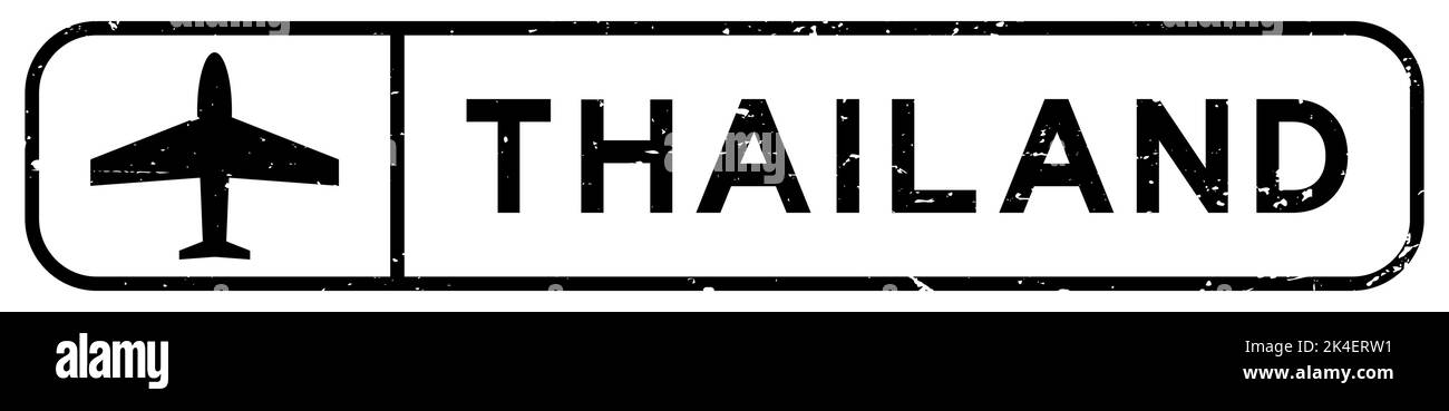 Grunge black thailand word with plane icon square rubber seal stamp on ...