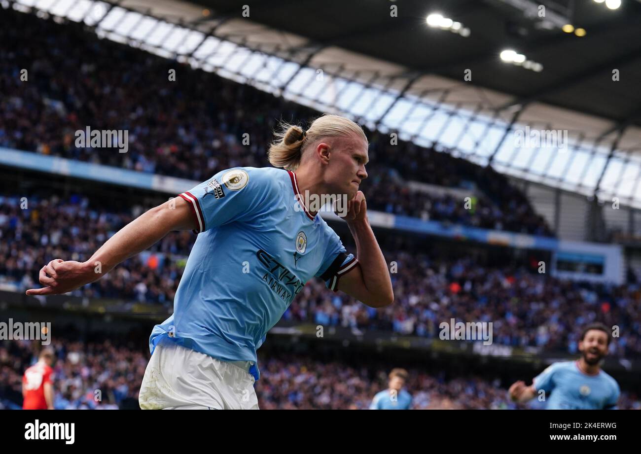 Manchester City's Erling Haaland celebrates scoring their side's third ...