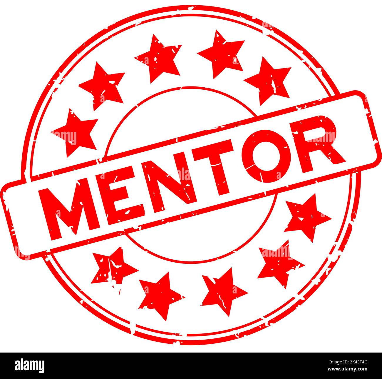 Grunge red mentor word with star icon round rubber seal stamp on white ...