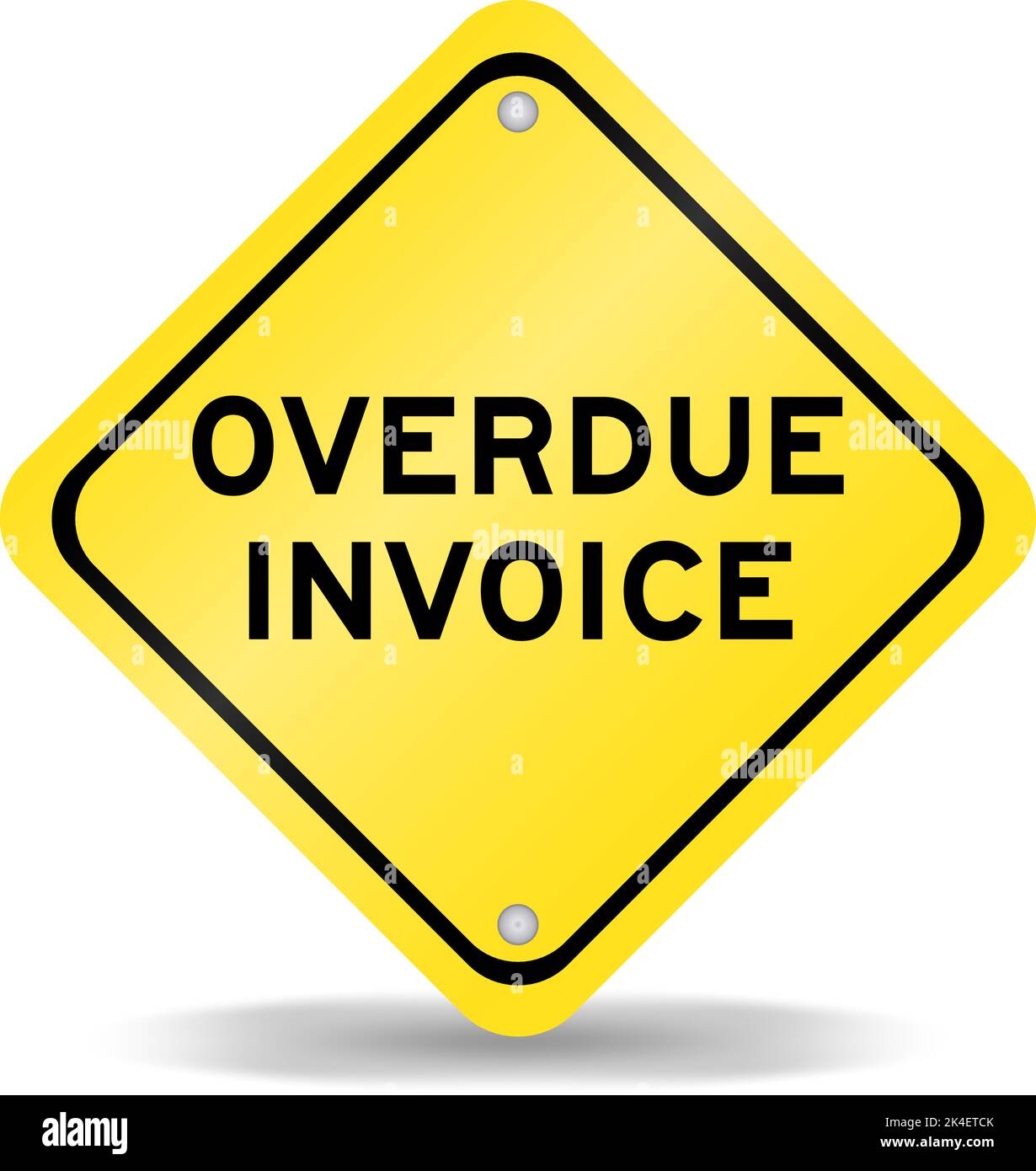 Yellow color transportation sign with word overdue invoice on white ...