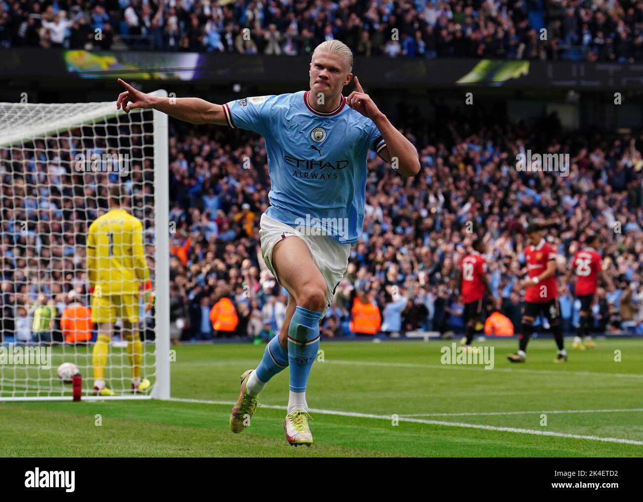 Manchester City's Erling Haaland celebrates scoring their side's third ...