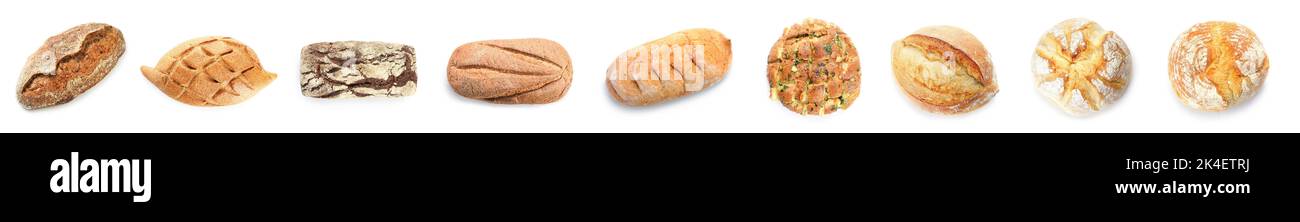 Collage of fresh loaves of bread on white background Stock Photo - Alamy