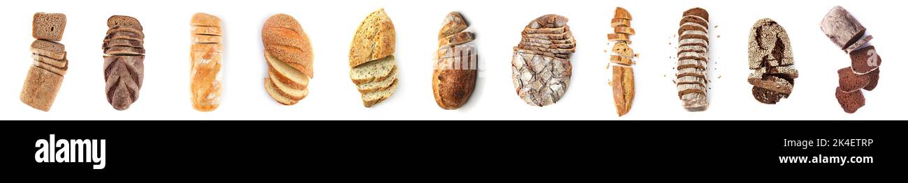 Group of fresh loaves of bread on white background Stock Photo - Alamy