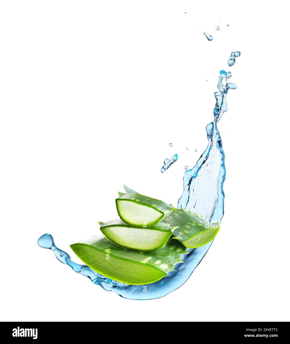 Cut aloe vera leaves with splash of water on white background Stock ...