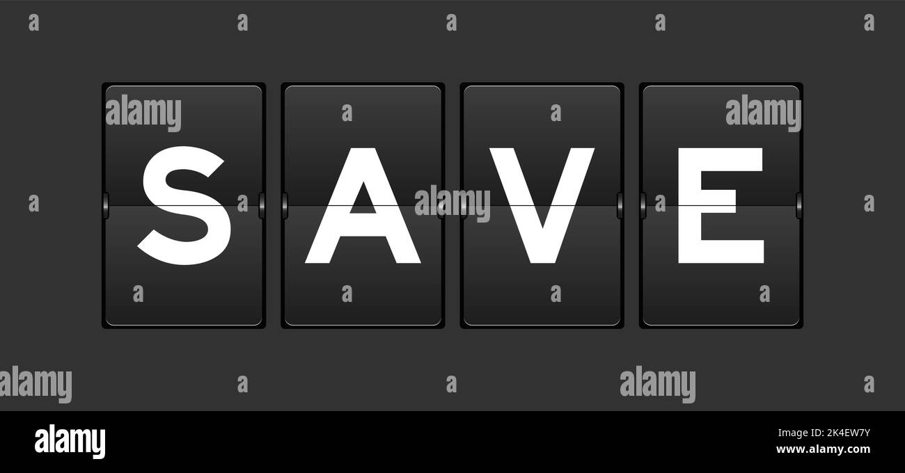 Black color analog flip board with word save on gray background Stock ...