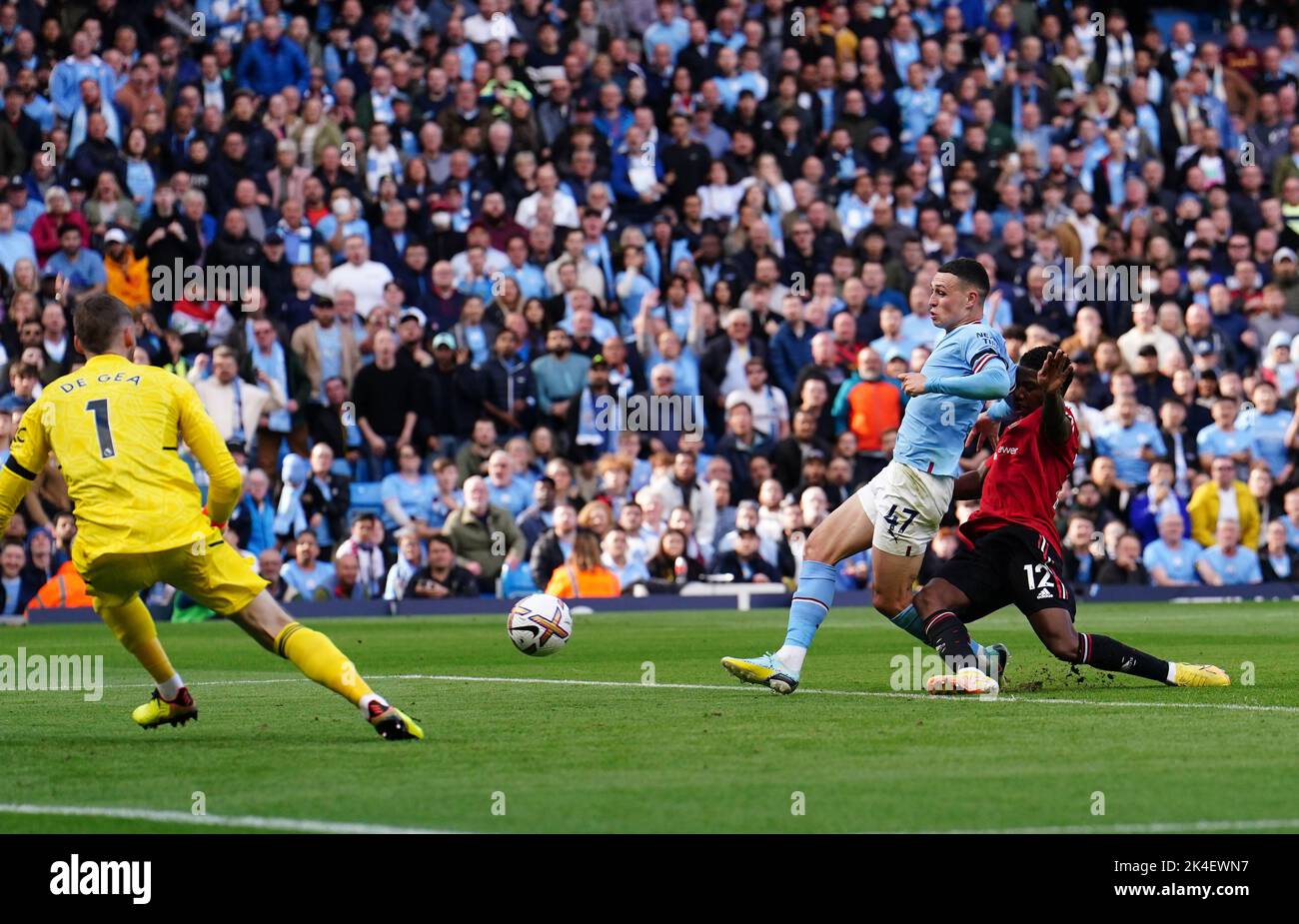 Manchester City's Phil Foden scores their side's fourth goal of the ...