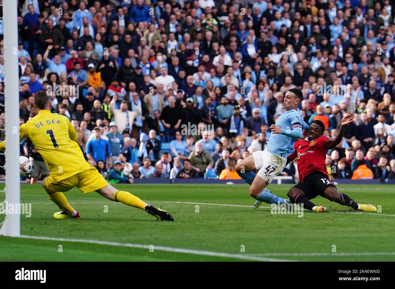 Manchester City's Phil Foden scores their side's fourth goal of the ...