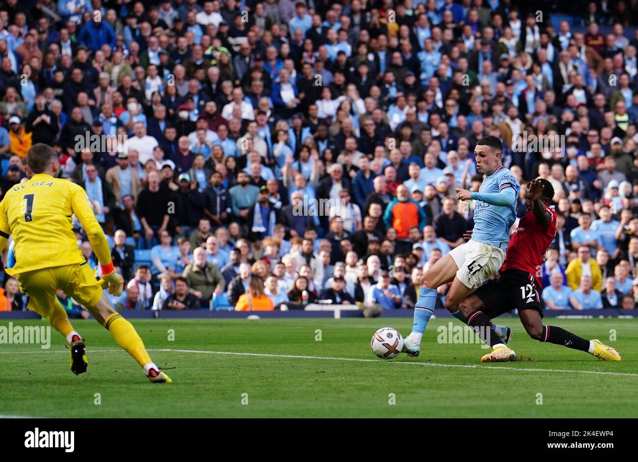 Manchester City's Phil Foden scores their side's fourth goal of the ...
