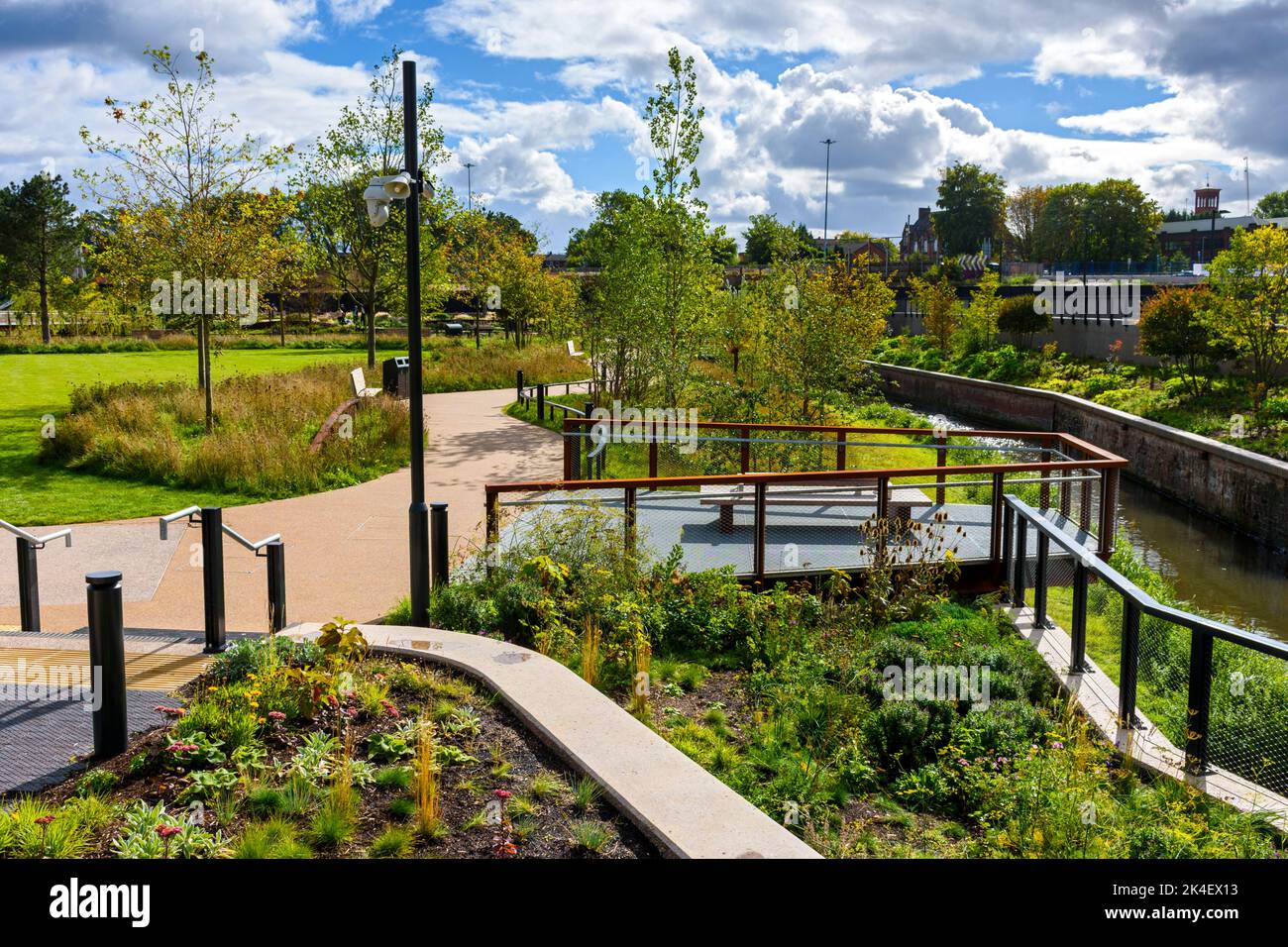 Mayfield Park, based around the river Medlock, Manchester, England, UK ...