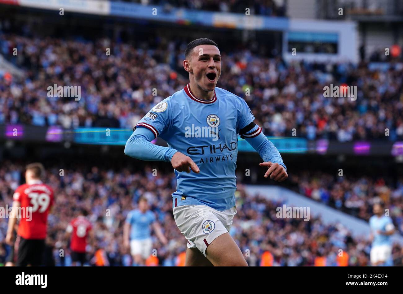 Manchester City's Phil Foden celebrates scoring their side's fourth ...