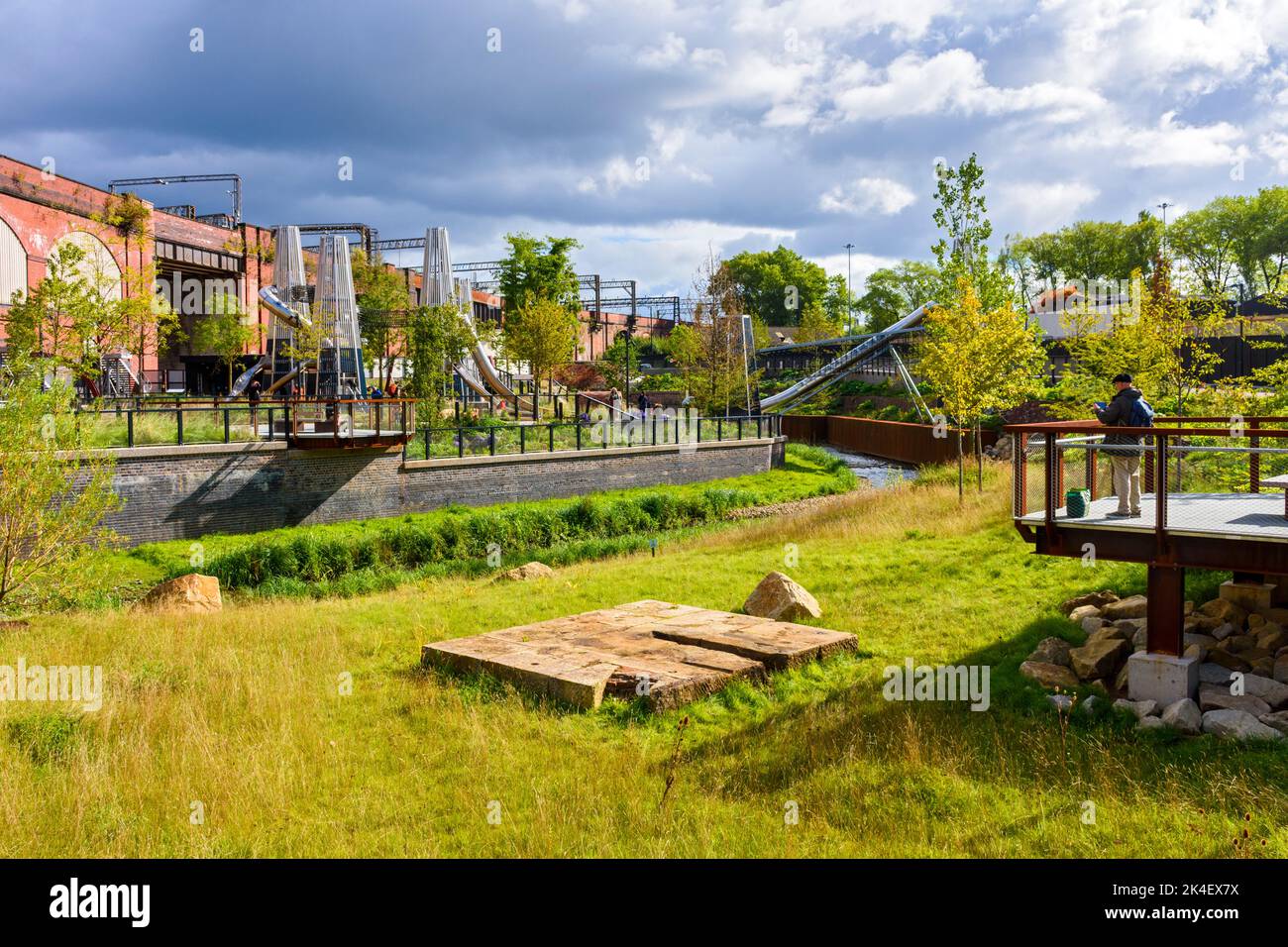 Mayfield Park, based around the river Medlock, Manchester, England, UK ...