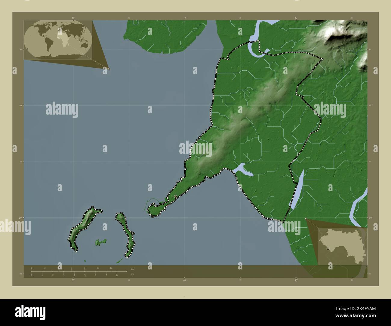 Conakry, region of Guinea. Elevation map colored in wiki style with ...