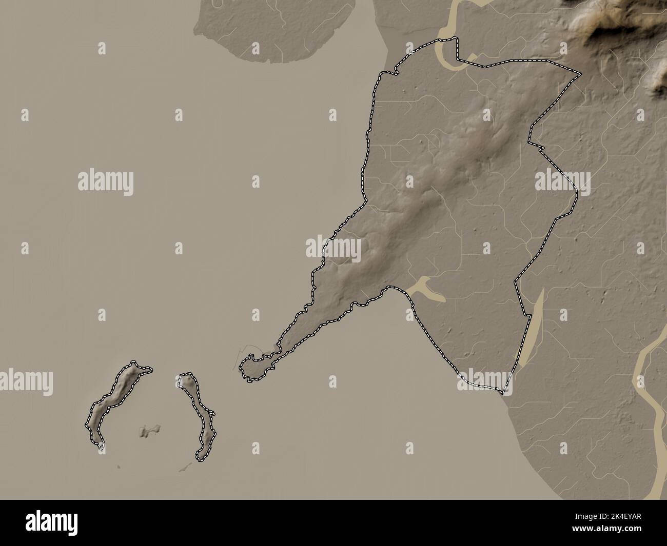 Conakry, region of Guinea. Elevation map colored in sepia tones with ...