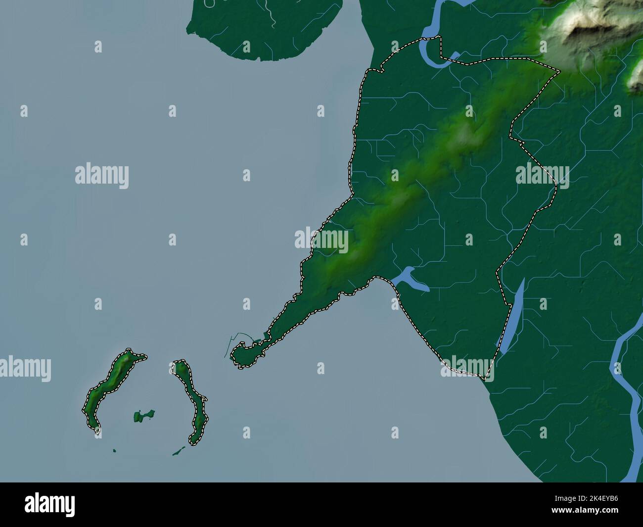 Conakry, region of Guinea. Colored elevation map with lakes and rivers ...