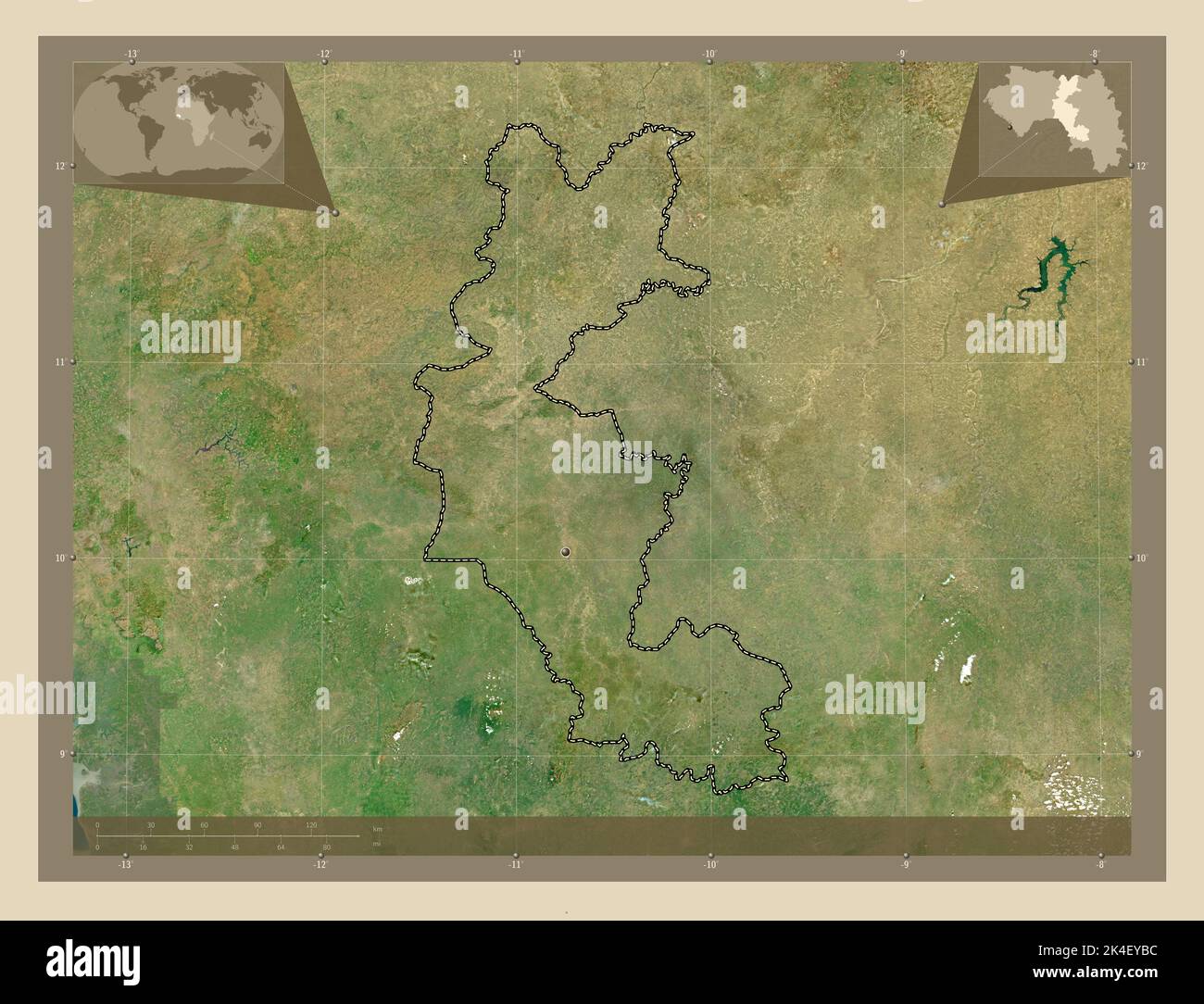 Faranah, region of Guinea. High resolution satellite map. Corner auxiliary location maps Stock ...