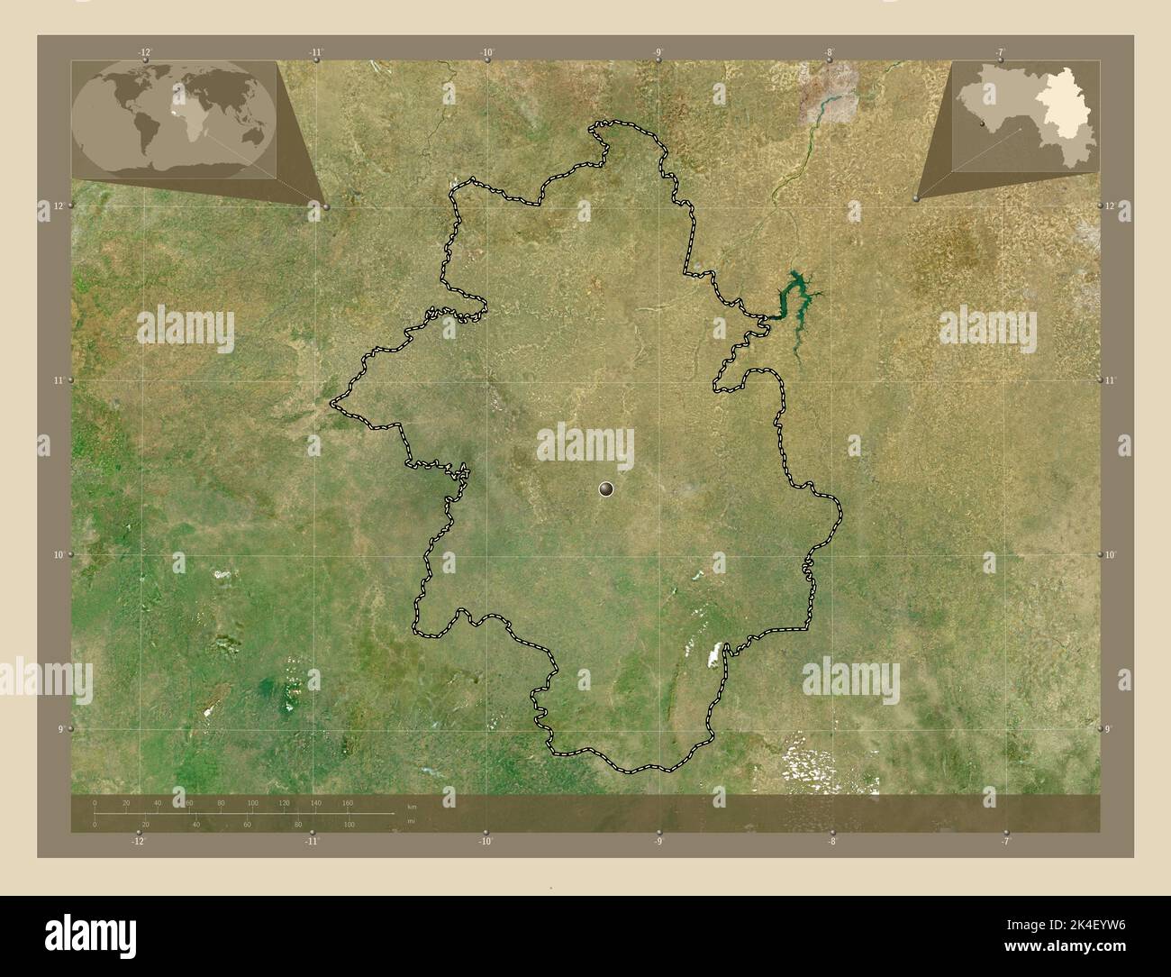 Kankan, region of Guinea. High resolution satellite map. Corner ...