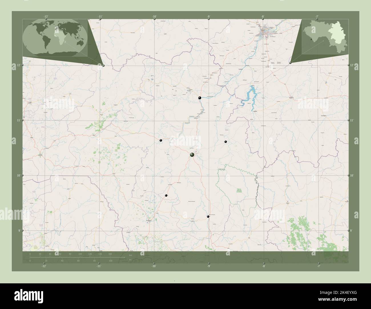 Kankan, region of Guinea. Open Street Map. Locations of major cities of ...