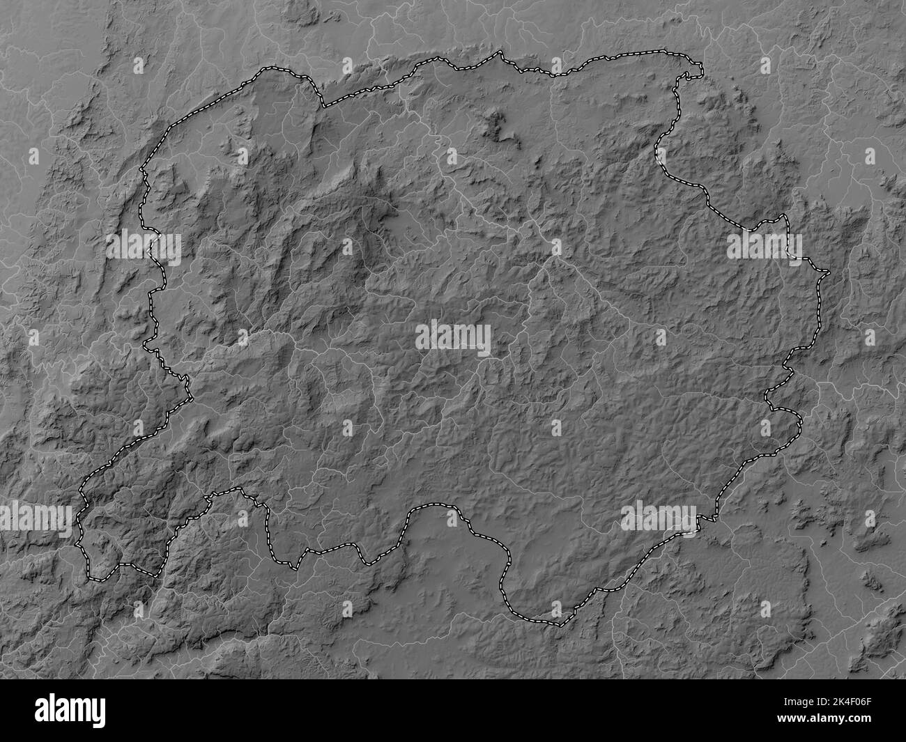 Labe, region of Guinea. Grayscale elevation map with lakes and rivers ...