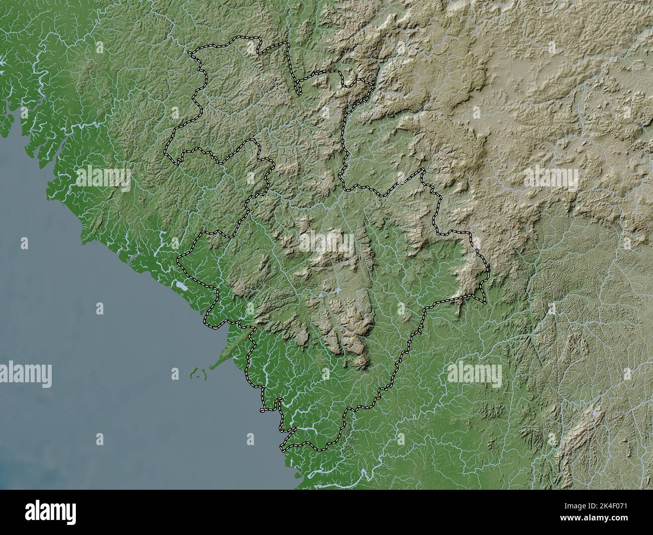 Kindia, region of Guinea. Elevation map colored in wiki style with ...