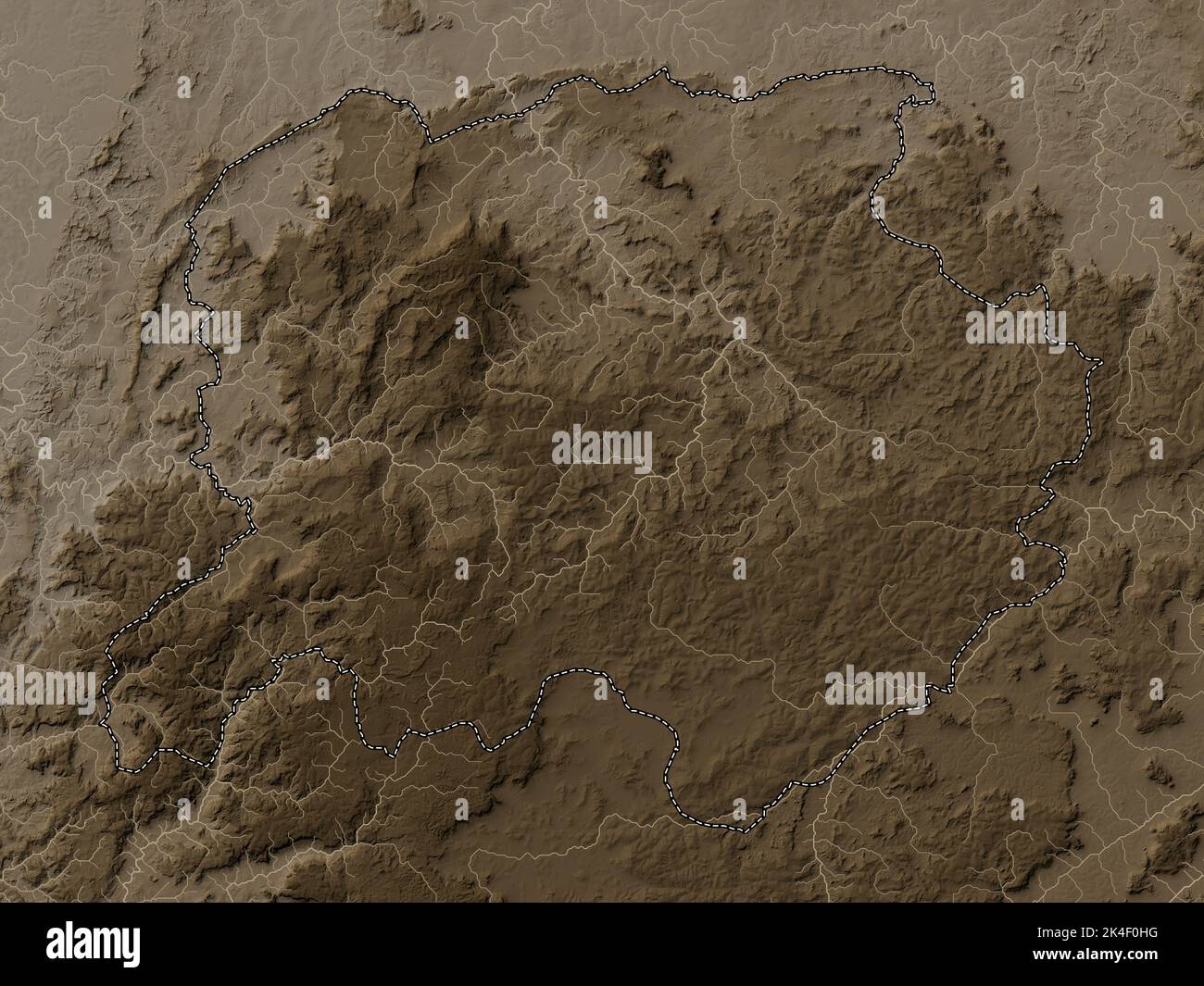 Labe, region of Guinea. Elevation map colored in sepia tones with lakes ...