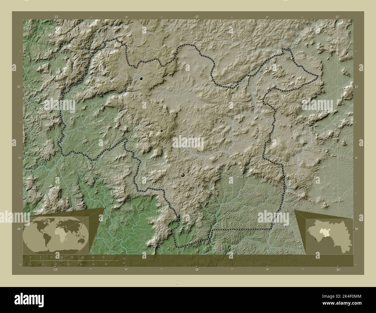 Mamou, region of Guinea. Elevation map colored in wiki style with lakes ...