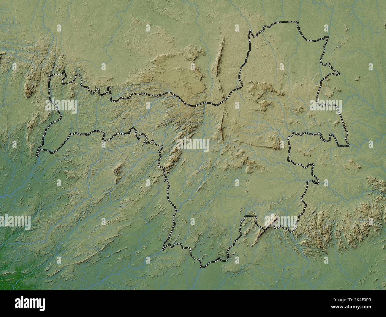 Nzerekore, region of Guinea. Colored elevation map with lakes and ...