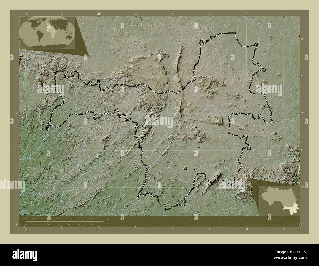 Nzerekore, region of Guinea. Elevation map colored in wiki style with ...