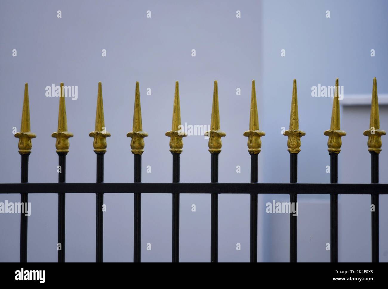 Traditional handcrafted golden wrought iron spear top fence railing in ...