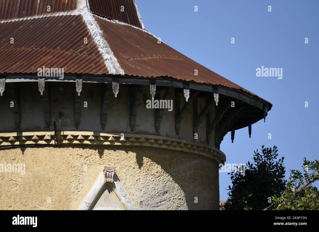 Scenic tower view of the Byzantine style Zervoudaki-Stathatou mansion a ...