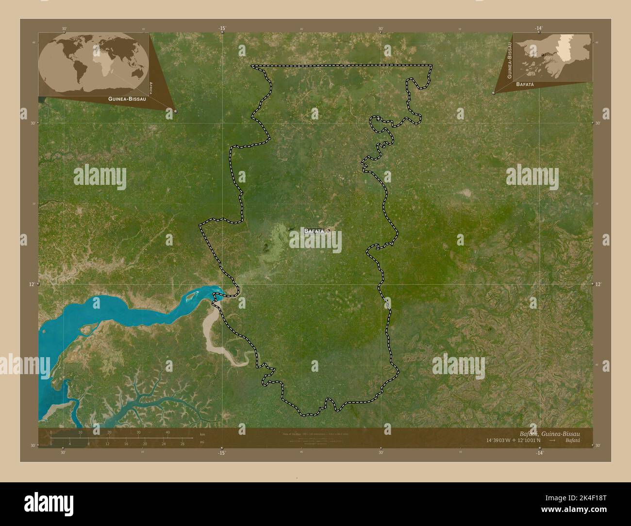 Bafata, region of Guinea-Bissau. Low resolution satellite map ...