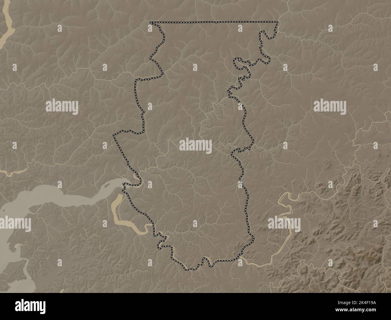 Bafata, region of Guinea-Bissau. Elevation map colored in sepia tones ...