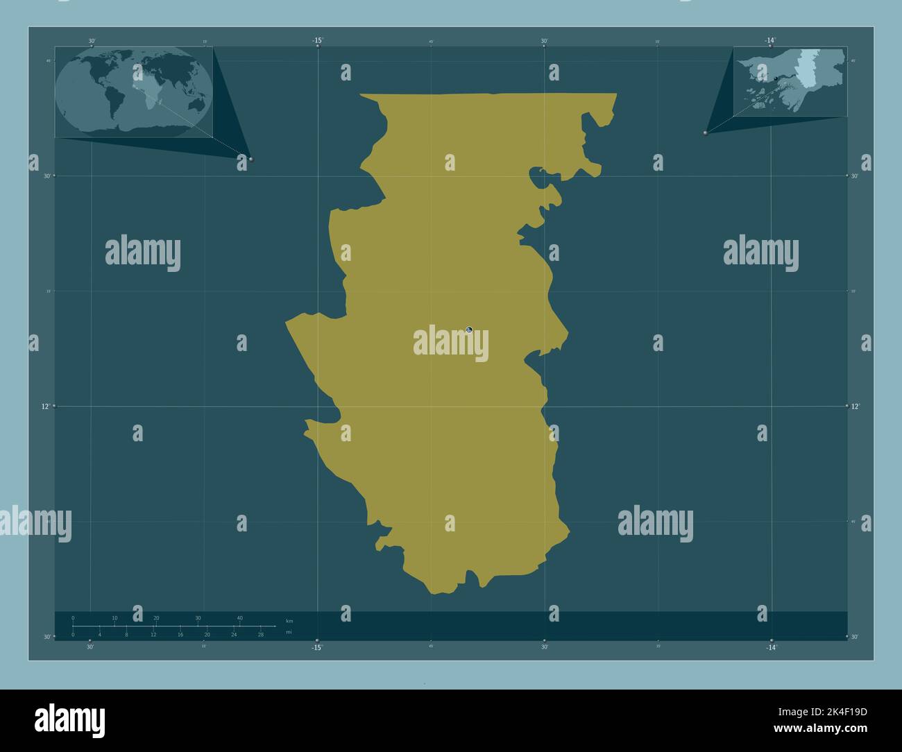 Bafata, region of Guinea-Bissau. Solid color shape. Locations of major ...