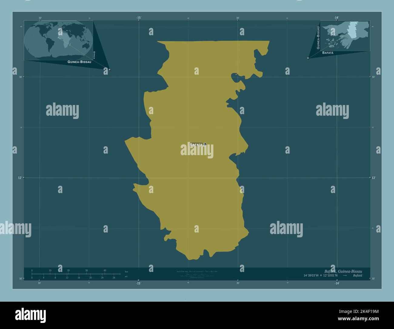 Bafata, region of Guinea-Bissau. Solid color shape. Locations and names ...